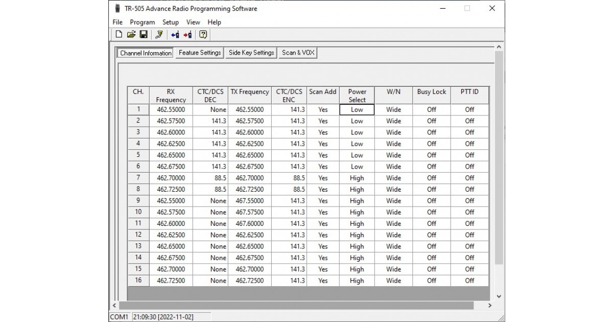 TERA TR-505 / TR-505D GMRS/MURS Programming Software - Radiotronics USA