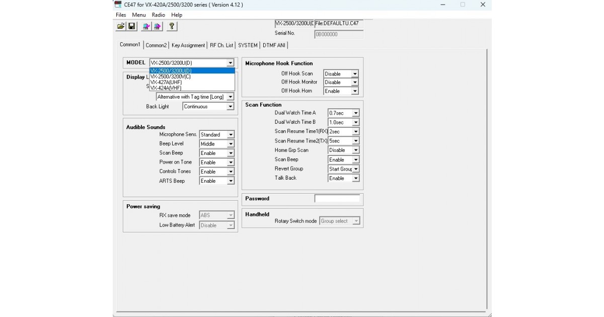 Vertex Standard CE-47 VX-2500LTR, VX-3000LTR, VX-420A, VX-427A ...