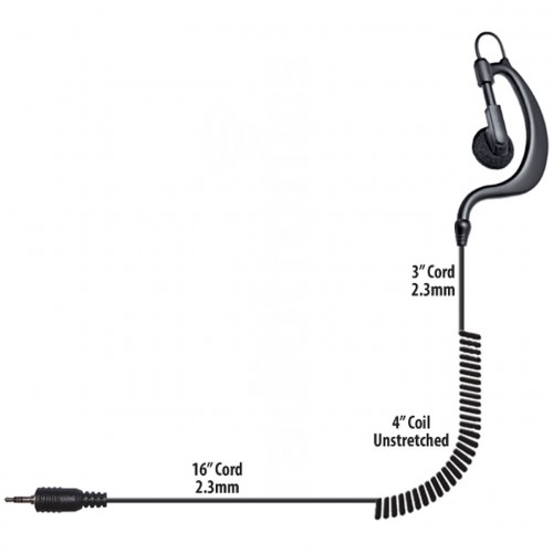 G-Shape Listen Only Earpiece (3.5mm Right Angle Connector, 12" Length ...